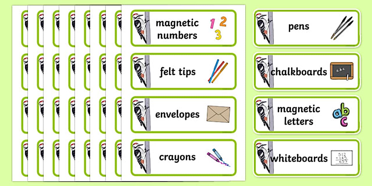 👉 Woodpecker Themed Writing Area Word Cards