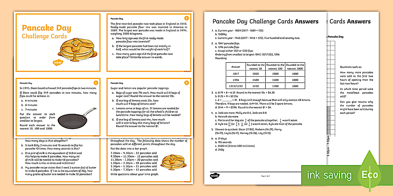 Year 4 Pancake Day Maths Challenge Cards (Teacher-Made)