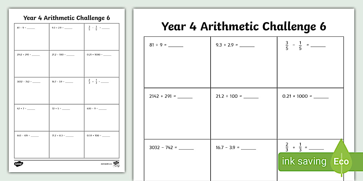 👉 Year 4 Arithmetic Challenge 6 (teacher made) - Twinkl