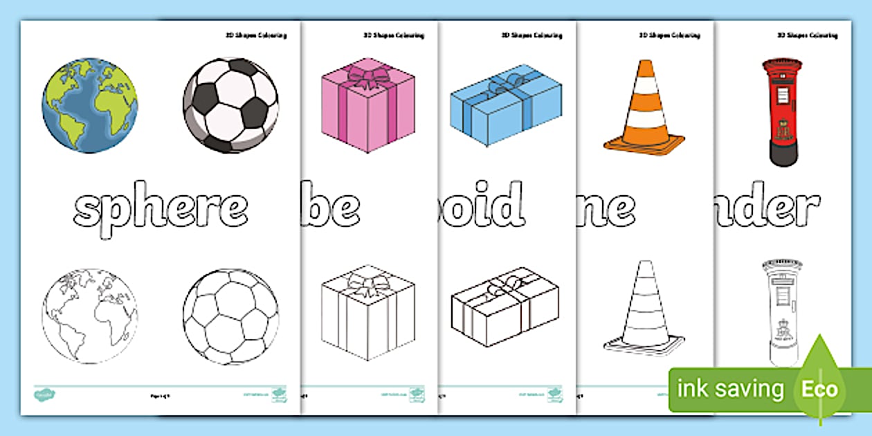 3D Shapes Colouring Worksheet | 3D Shapes Activity - Twinkl