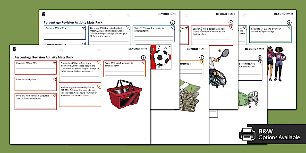 👉 Percentage Revision Activity Mats Pack (teacher made)