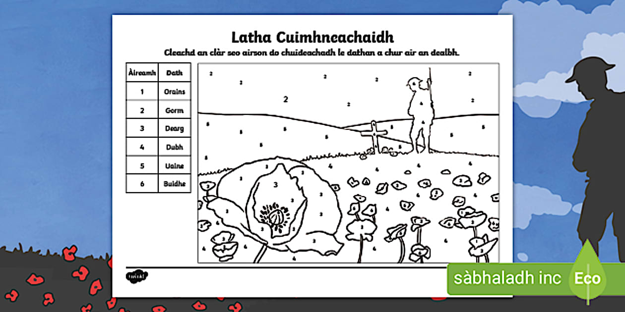 Latha Cuimhneachaidh – Cur Dath le Àireamhan
