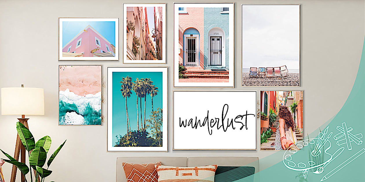Wanderlust Pink Teal Wall Art Gallery Collection Poster Pack