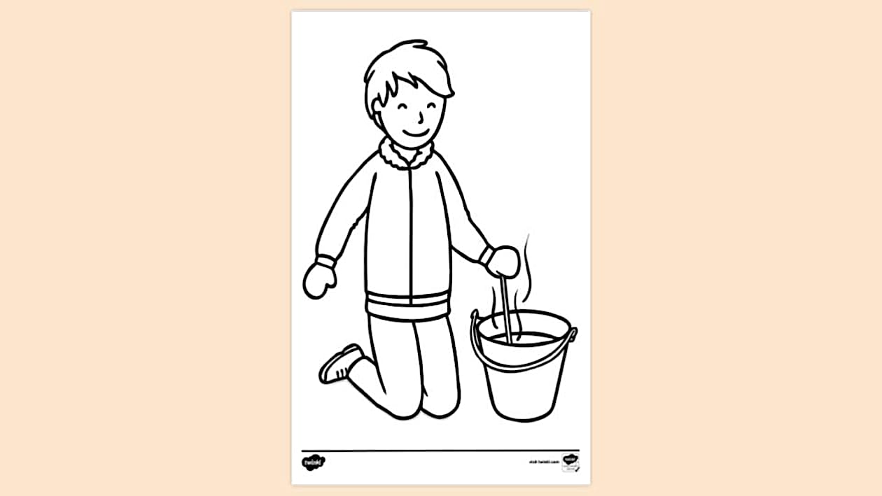 Boy Putting Out Sparkler in Bucket | Colouring Sheets