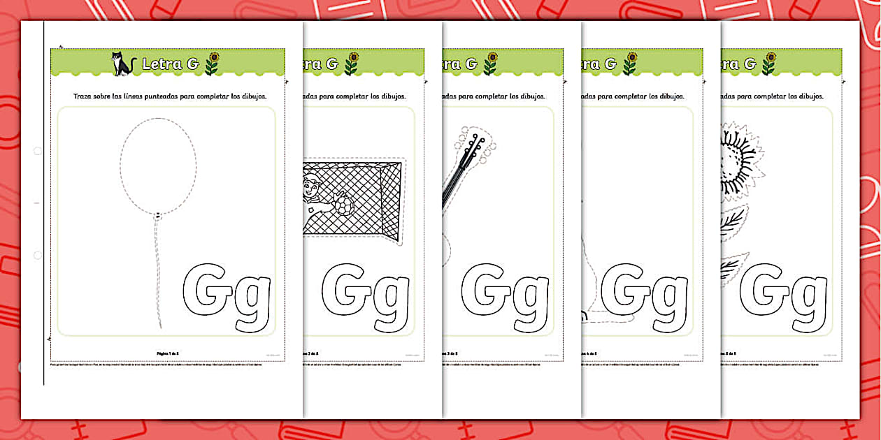 Guia de Trabajo: Trazos sobre Dibujos - Letra G