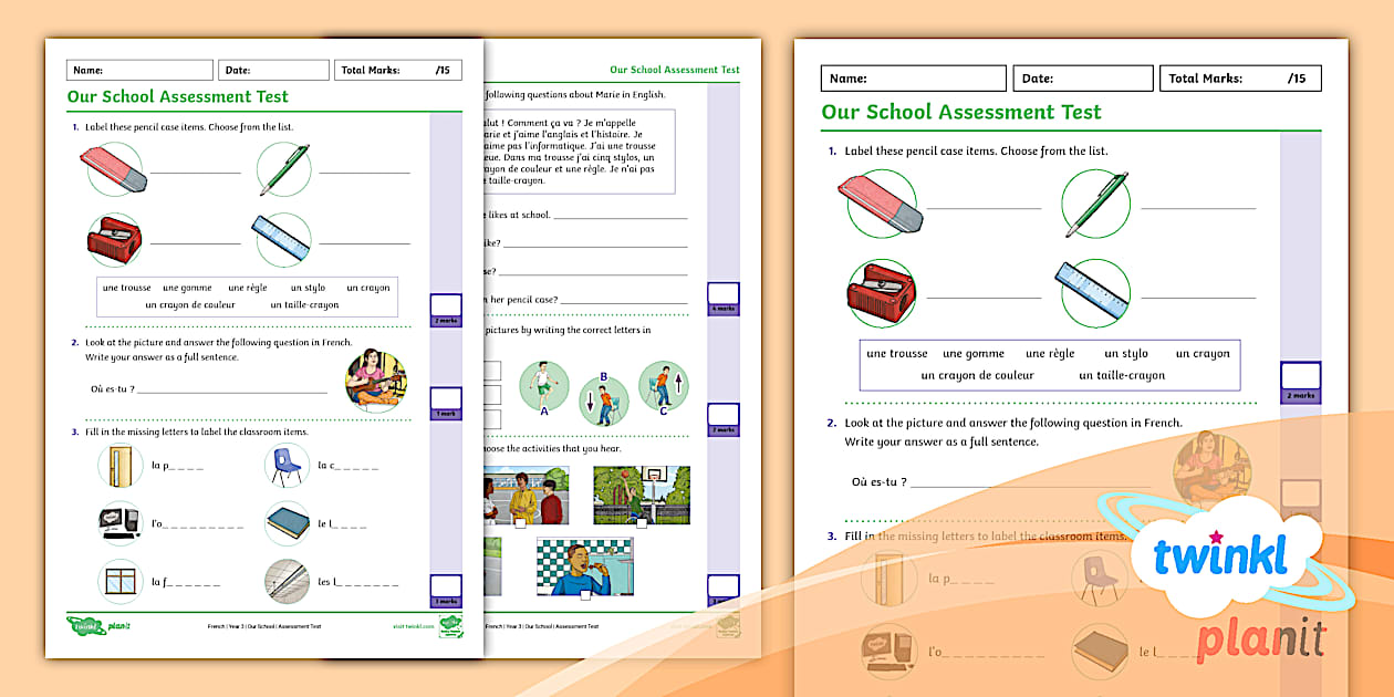 👉 French: Our School: Year 3 Assessment Test
