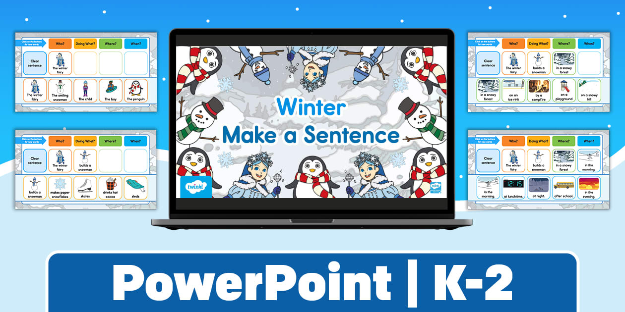 Winter Make a Sentence PowerPoint for K-2nd Grade
