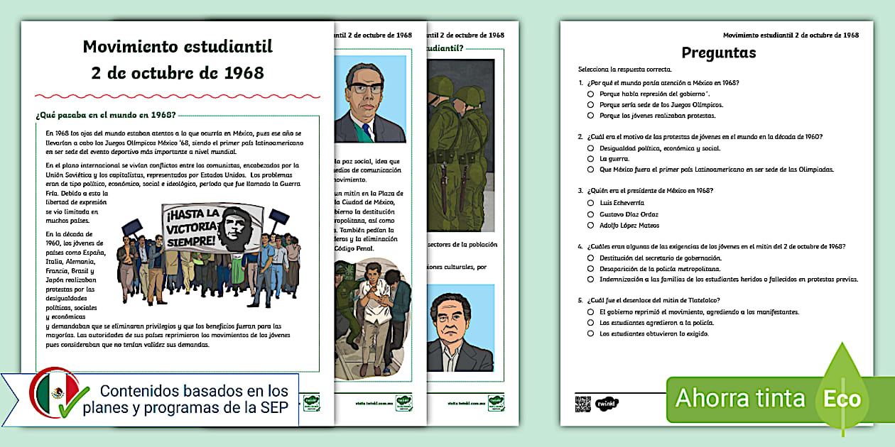 Movimiento estudiantil de 1968 - lectura - Twinkl