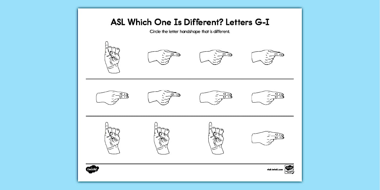 ASL Which One Is Different? Letters G-I Worksheet - Twinkl