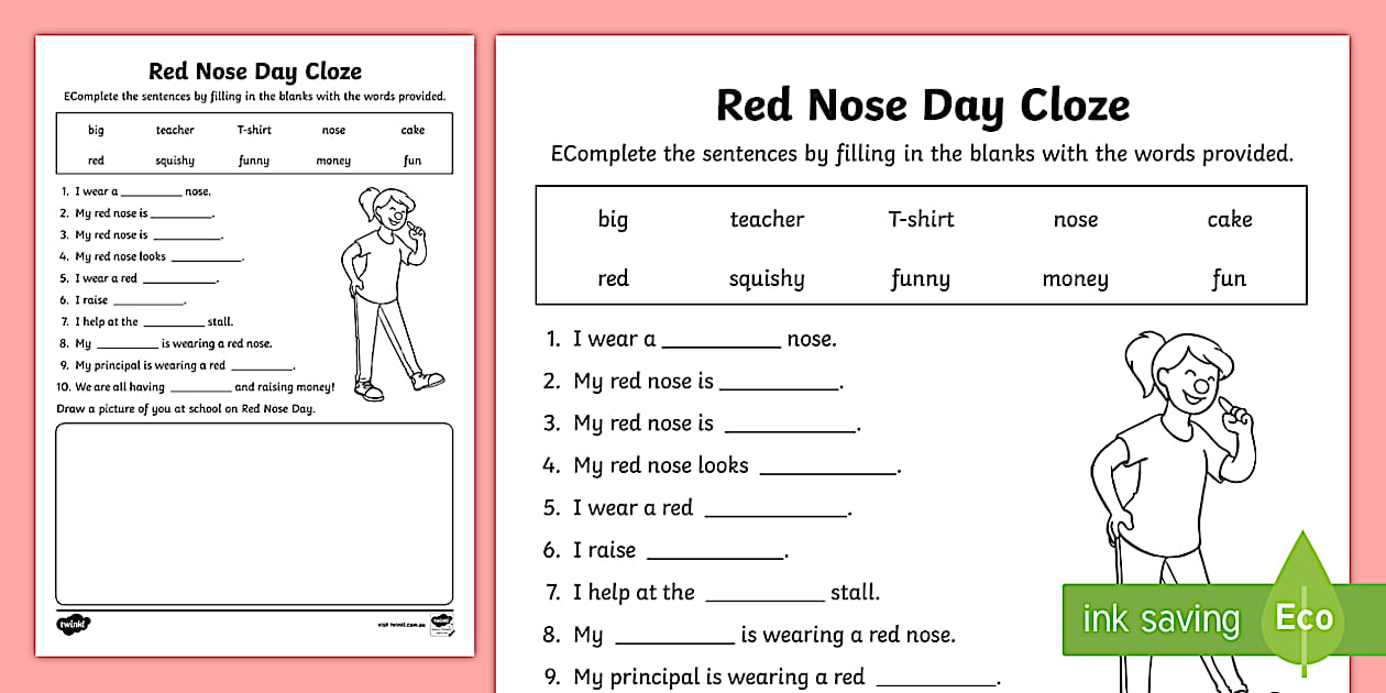 Red Nose Day Worksheets | Cloze Activity | Primary Resource
