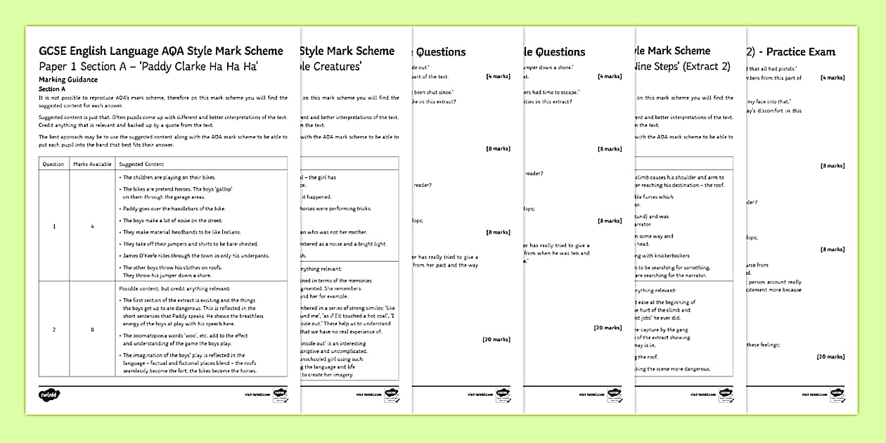 Editable AQA English Language Paper 1 Questions 1 - 4: Exam Practise ...