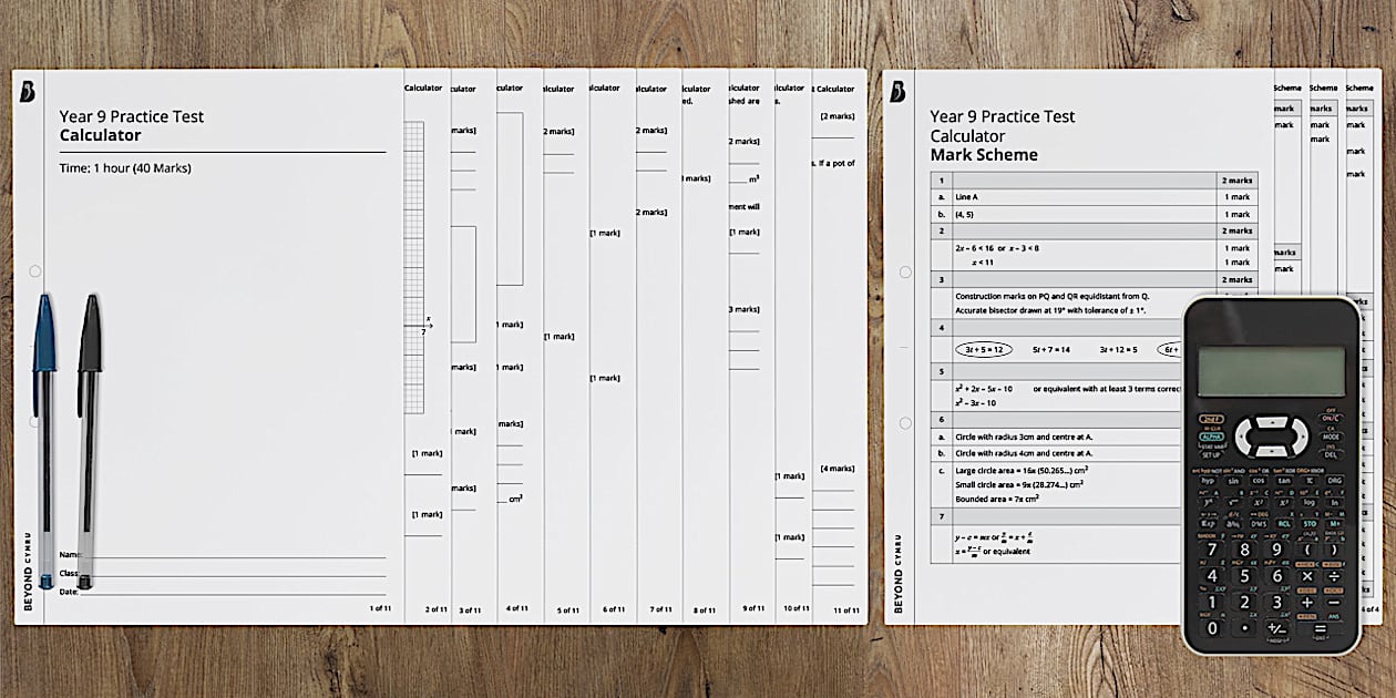 PS4 Year 9 Mathematics Practice Test Calculator - Twinkl