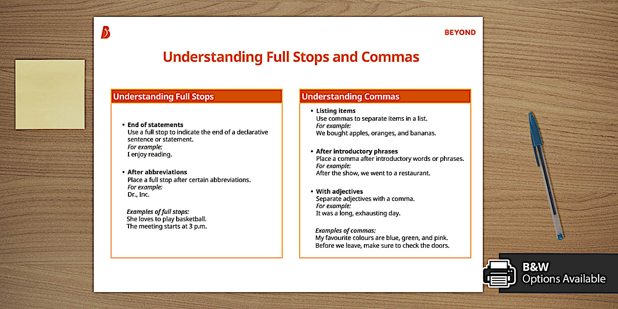 Understanding Full Stops and Commas (Poster) (teacher made)