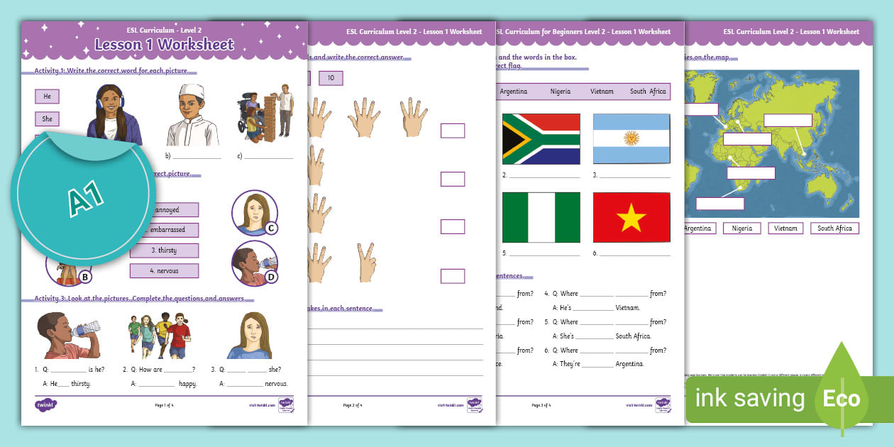 FREE! - ESL Curriculum Level 2, Lesson 1 Worksheet - Twinkl