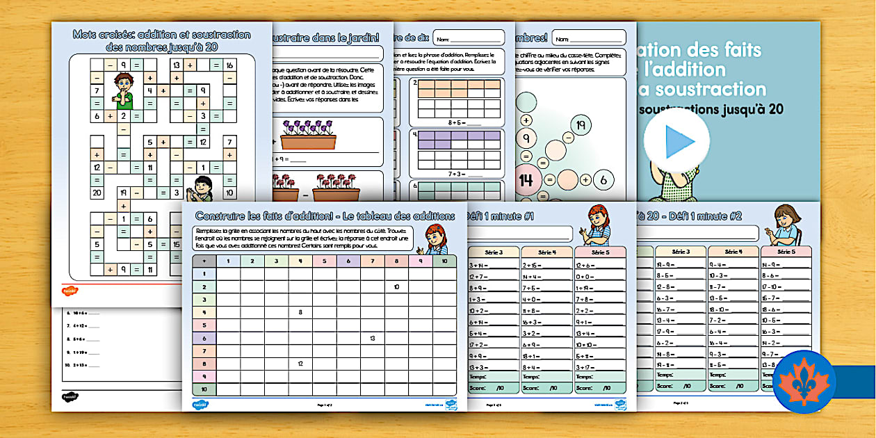 Adding and Subtracting Numbers to 20 Activity Pack French