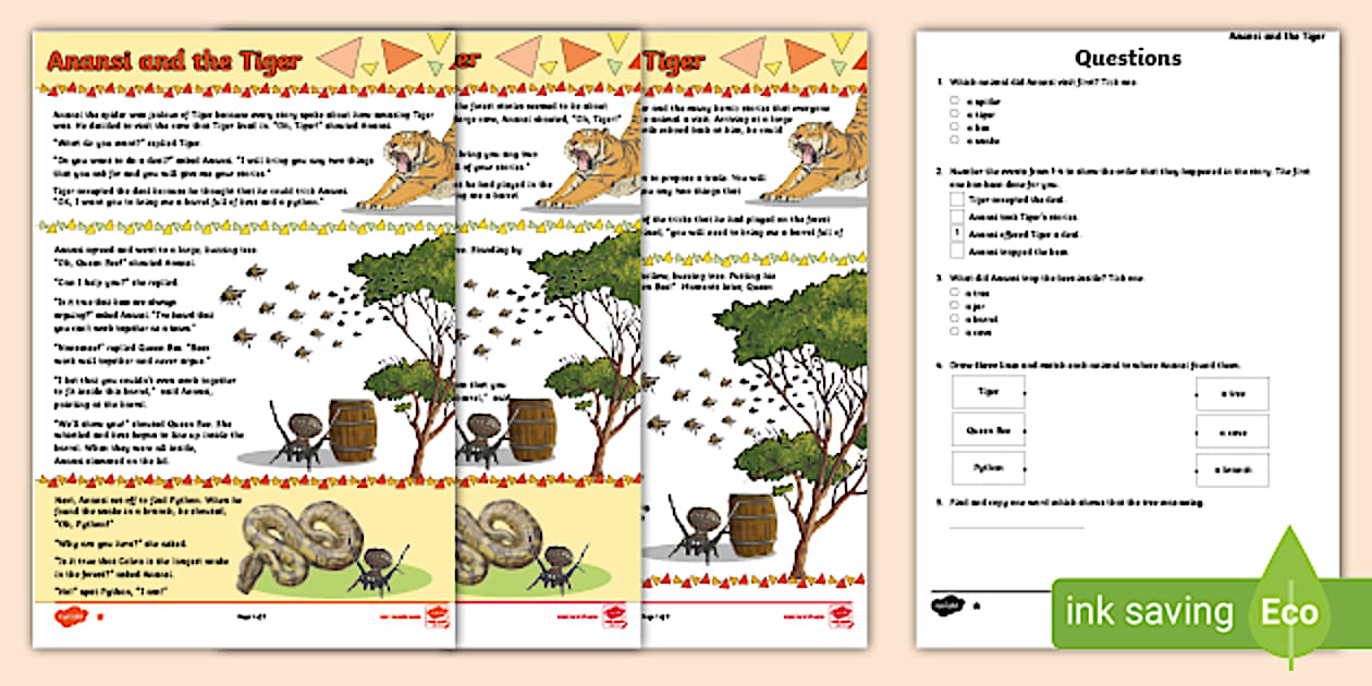 Anansi and The Tiger Differentiated Reading Comprehension