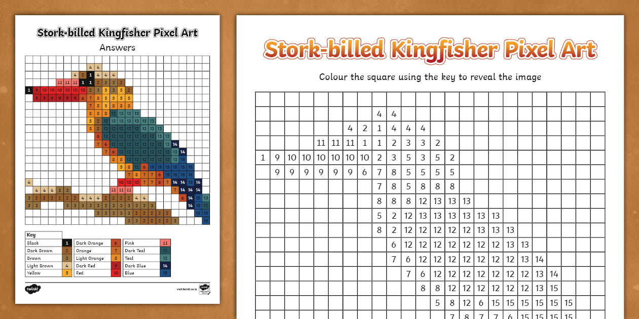 Stork-billed Kingfisher Pixel Art Template (teacher made)