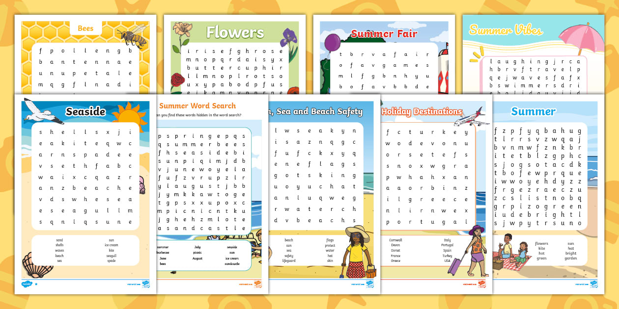 Summer-Themed Word Searches KS1 Pack (teacher made) - Twinkl
