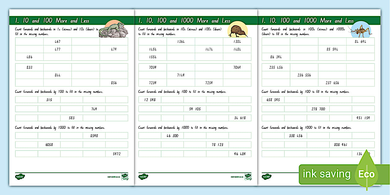 Stage 6 (Phase 2) Number Knowledge 1, 10, 100 and 1000 More and Less to ...