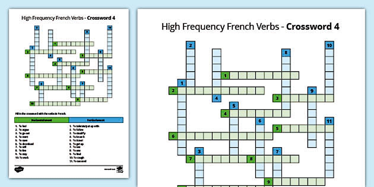100 High Frequency French Verbs 4 Crossword - Twinkl