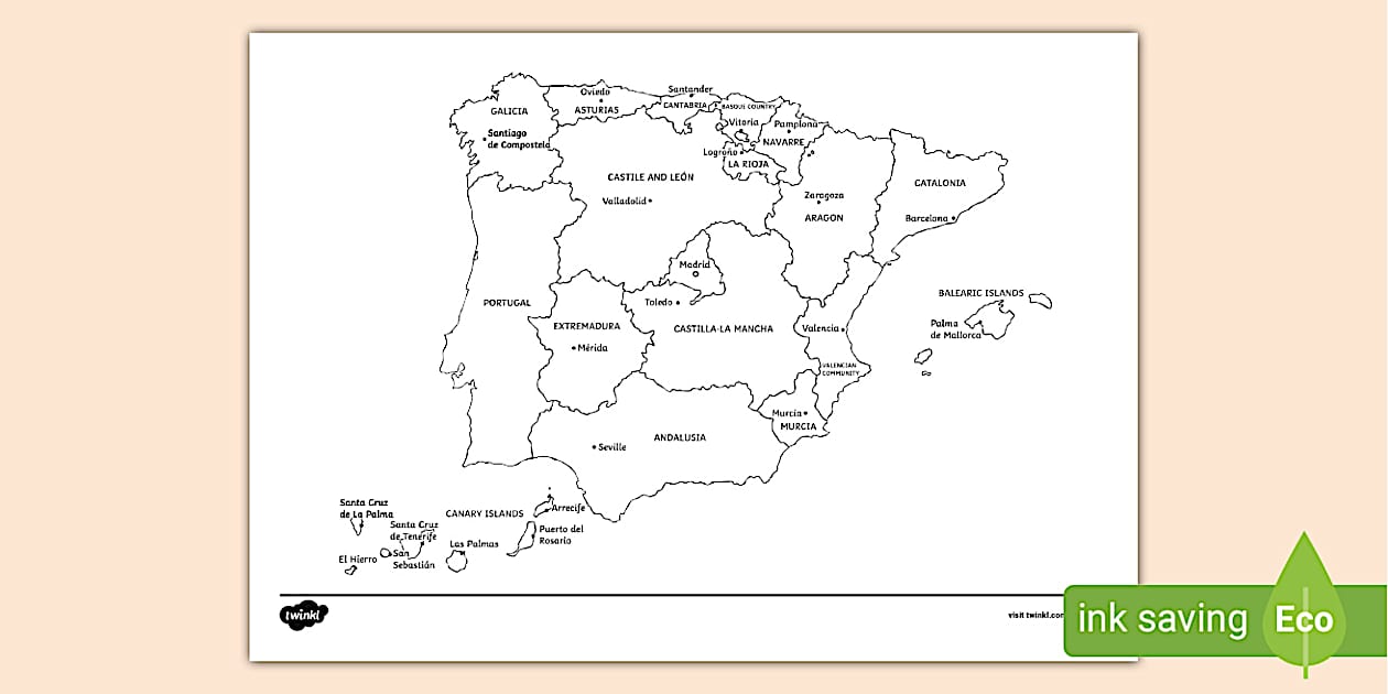 Spain Main Cities Map Colouring Sheet (teacher made)
