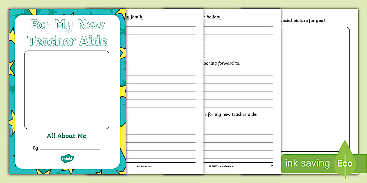 Transition Booklet Template - For My New Teacher Aide
