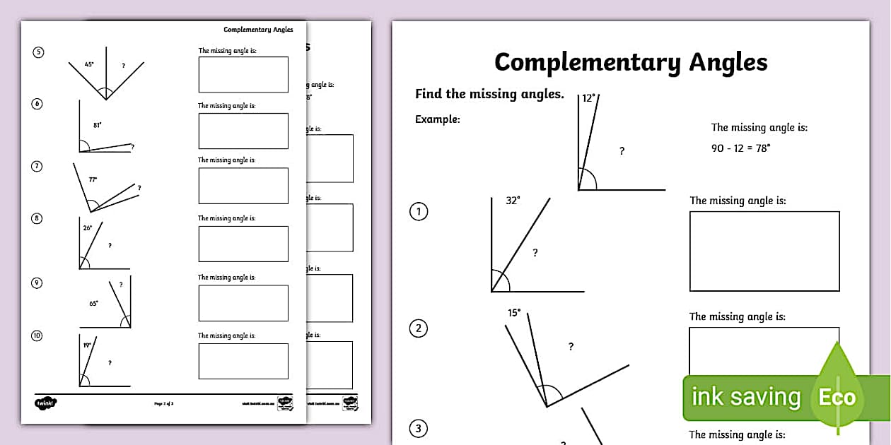 Complementary Angles Worksheet - Twinkl