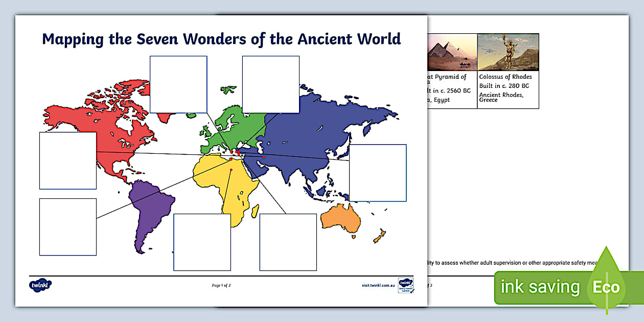 Mapping the Seven Wonders of the Ancient World Worksheet