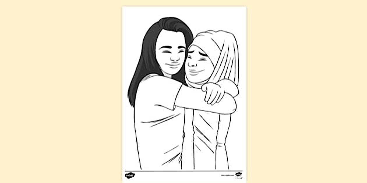 Hugging Colouring Sheet (teacher made) - Twinkl
