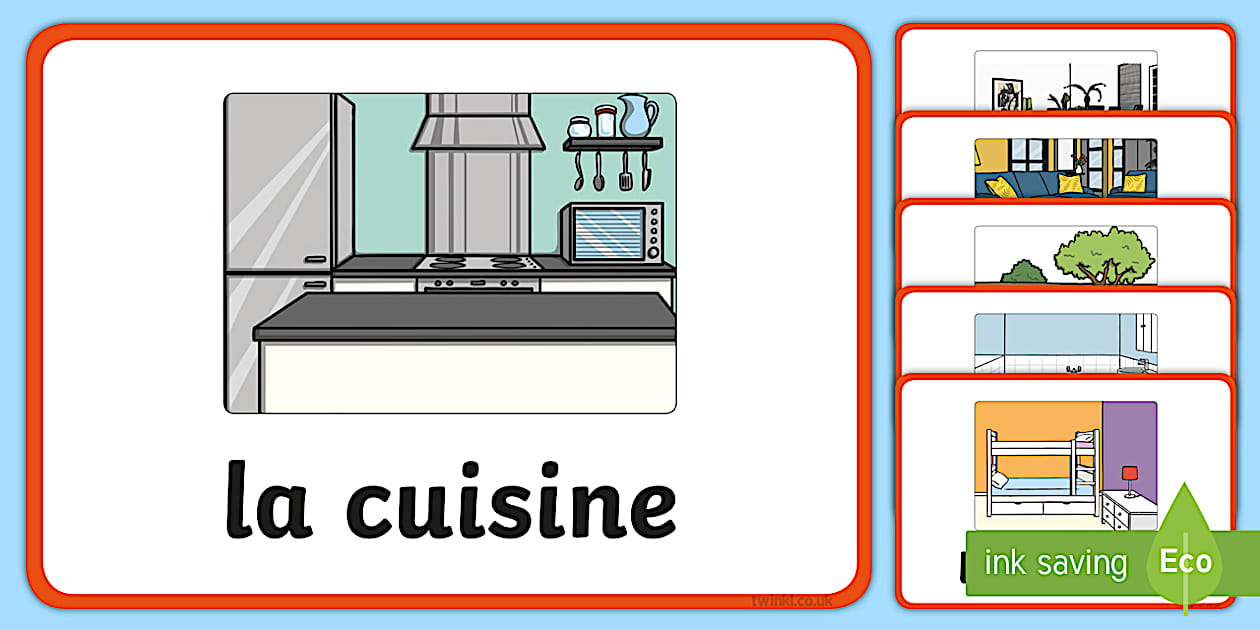 Editable French Rooms of the House A5 Flashcards - Twinkl