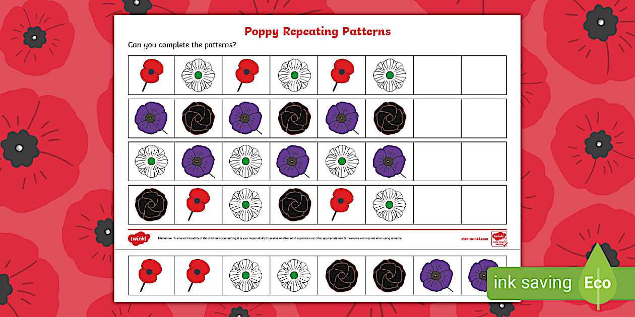 👉 Poppy Repeating Pattern Activity | Remembrance Day Maths