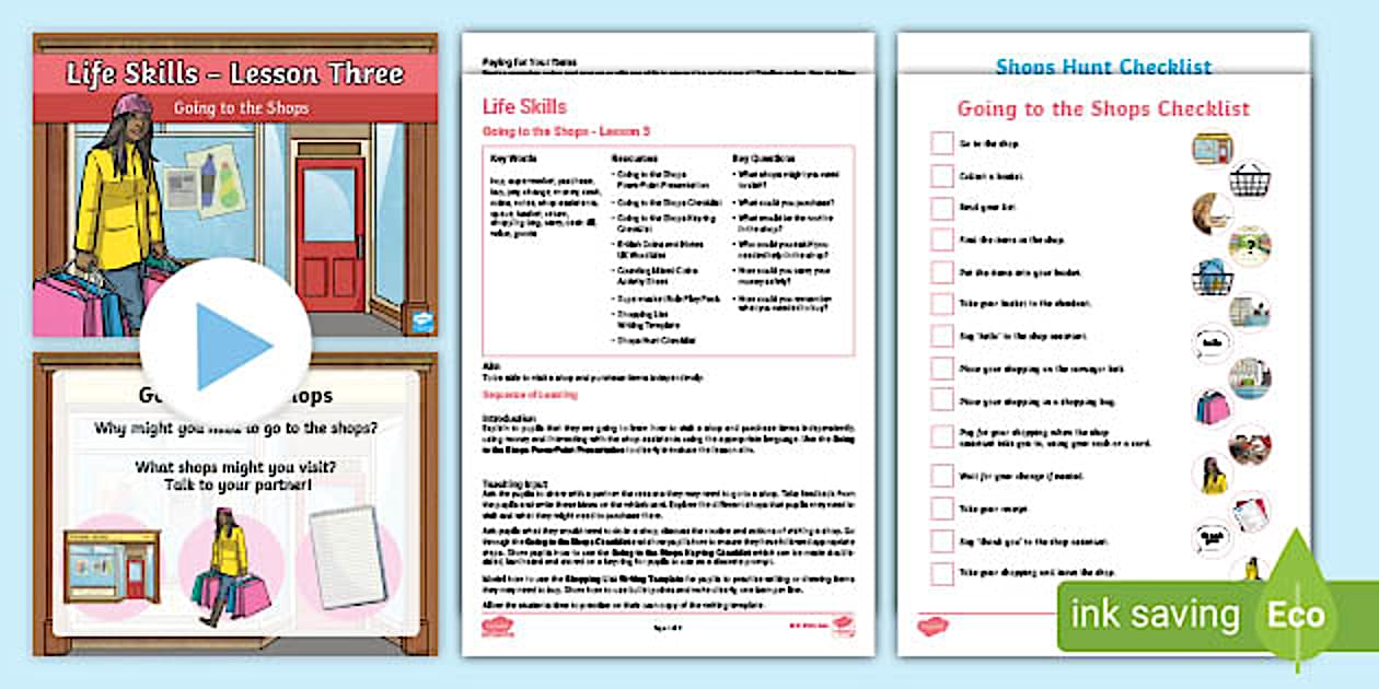 Life Skills Lesson 3 - Going to the Shops (teacher made)