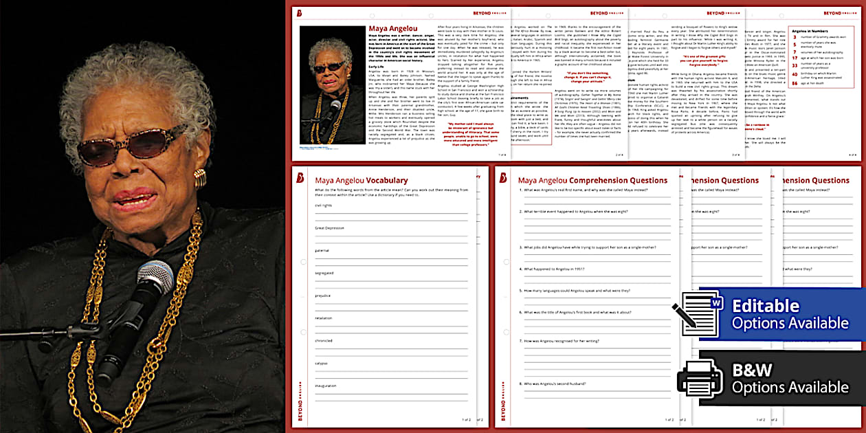 Maya Angelou Reading Comprehension | Beyond English - Twinkl
