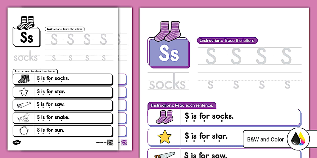 Letter S Fluency Sentences for ELL Alphabet Worksheet