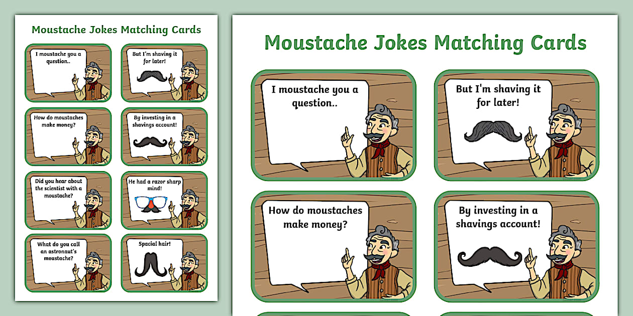 Moustache Jokes Matching Cards - International Joke Day