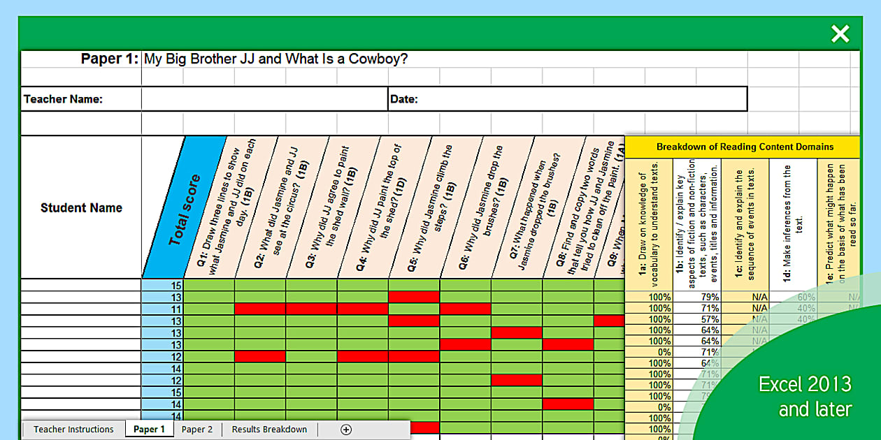 Y2 Reading Analysis Grid for KS1 SATs Results [2019 Version]