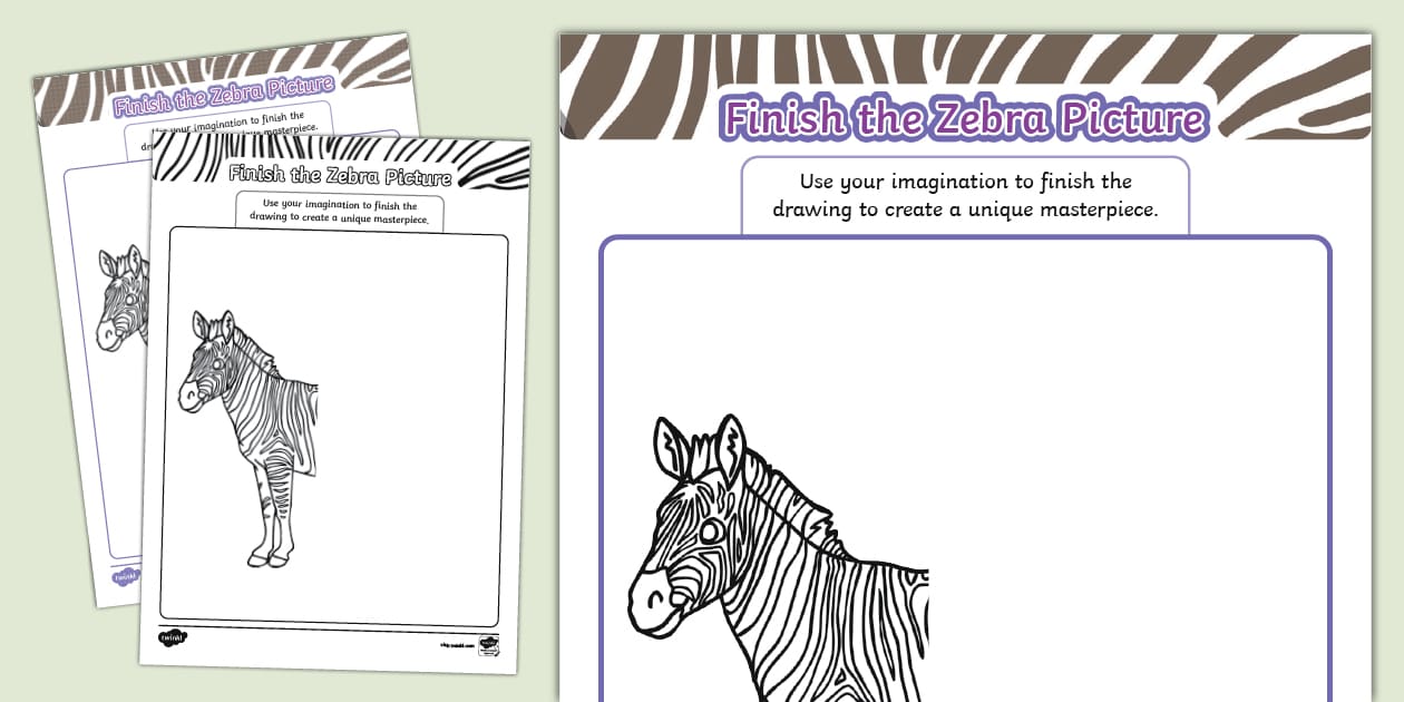Finish the Zebra Picture Worksheet (teacher made) - Twinkl