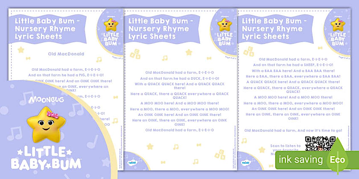 Little Baby Bum: Old Macdonald Lyric Sheet