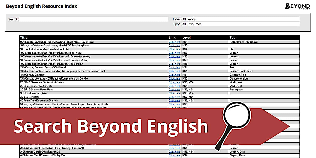 Teaching Resource Catalogue: English | Search Index | Beyond