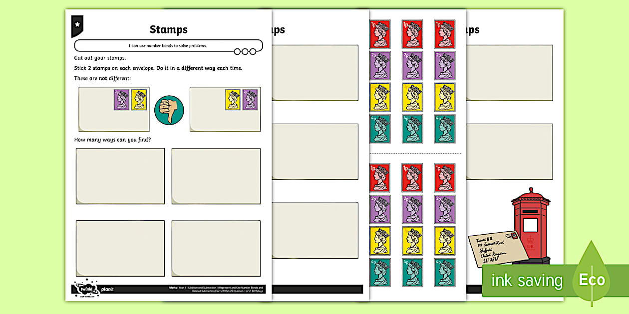 Stamps Number Bonds Differentiated Worksheet / Worksheets