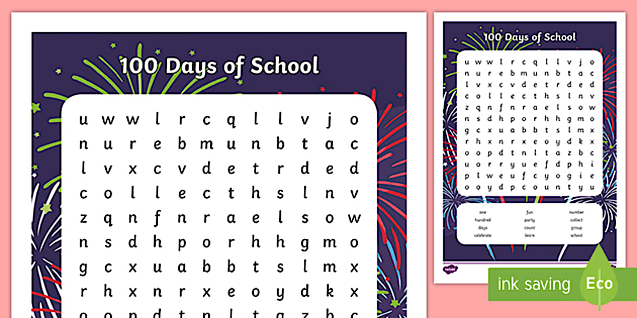 TAS 100 Days of School Word Search (l'enseignant a fait)