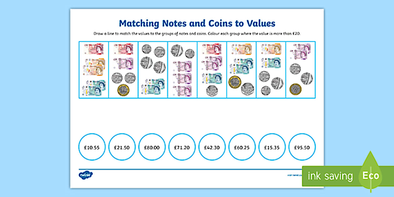 Matching Notes and Coins to Values Activity (teacher made)