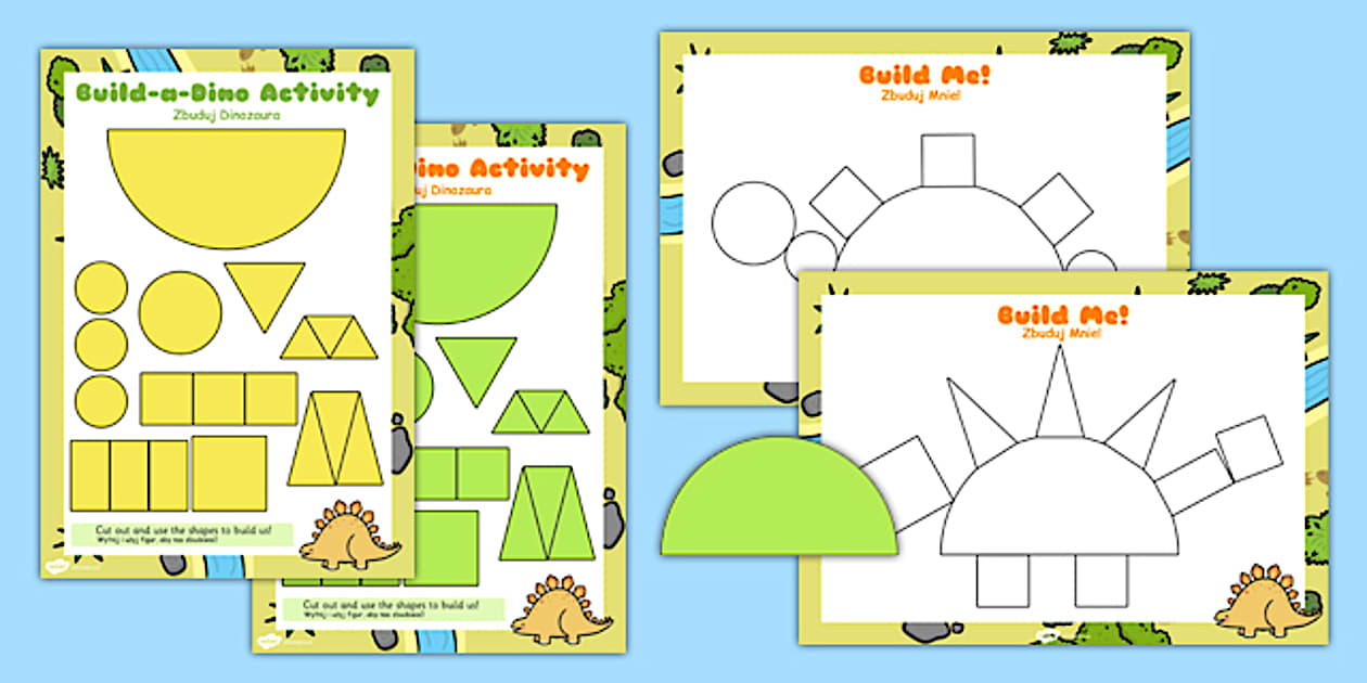 Build a Shape Dinosaur Activity Polish Translation - Twinkl