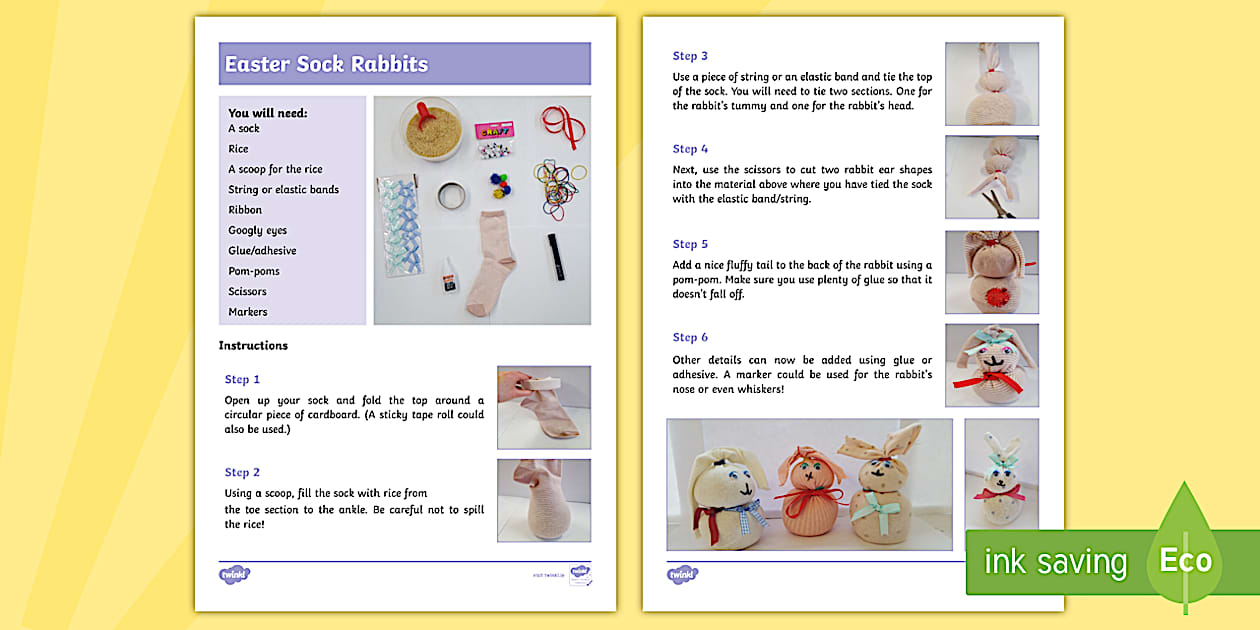 Easter Sock Bunny Craft Instructions | Printable | Twinkl