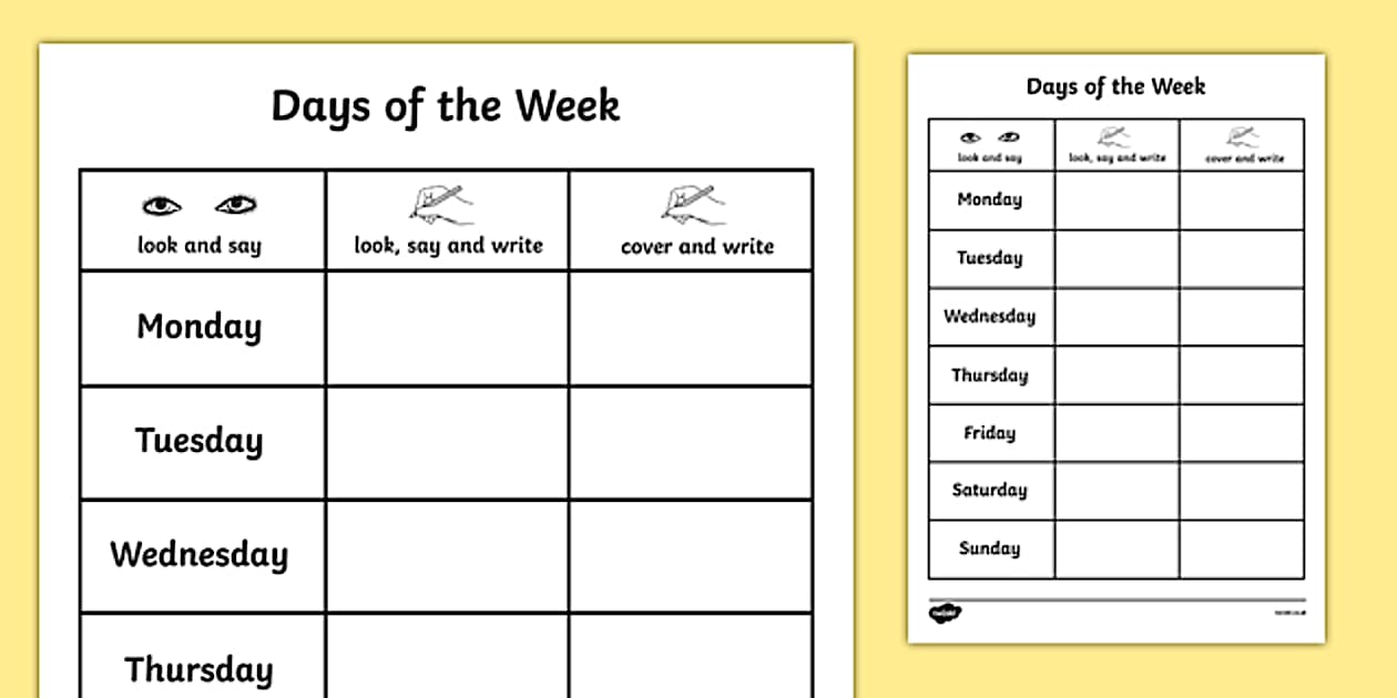 Cursive Days of the Week Practice Writing Worksheet - Twinkl