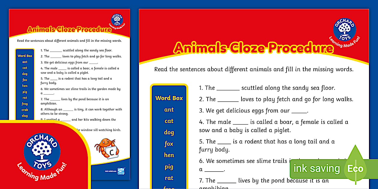 FREE! - Orchard Toys: Animals Cloze Procedure (Ages 5 - 7)