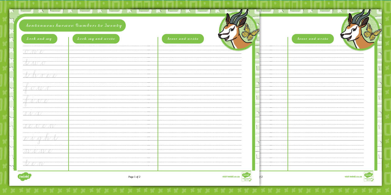 The Journey to Continuous Cursive: Numbers to 20 Practice Sheet