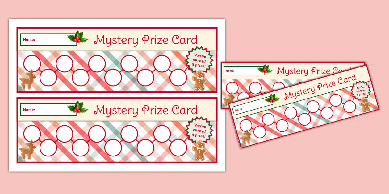 Gingerbread Christmas Themed Mystery Prize Reward Cards