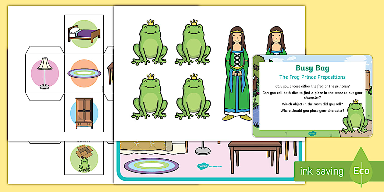 The Frog Prince Prepositions EYFS Busy Bag Prompt Card and Resource Pack