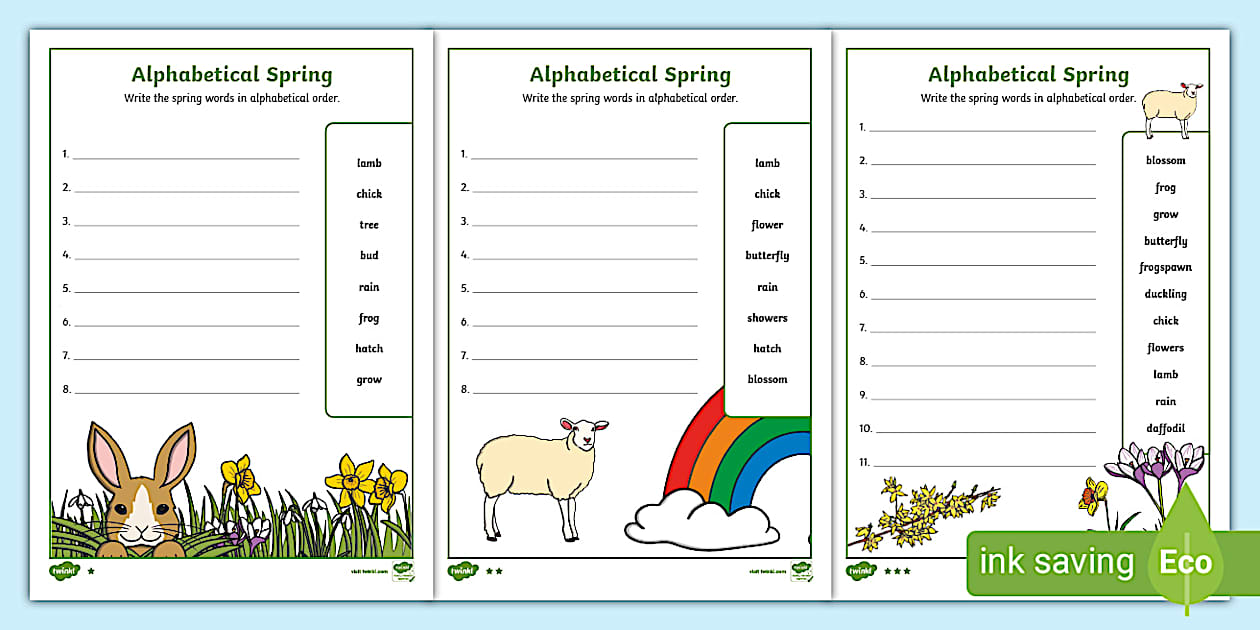 Spring Alphabet Ordering Worksheet - Twinkl